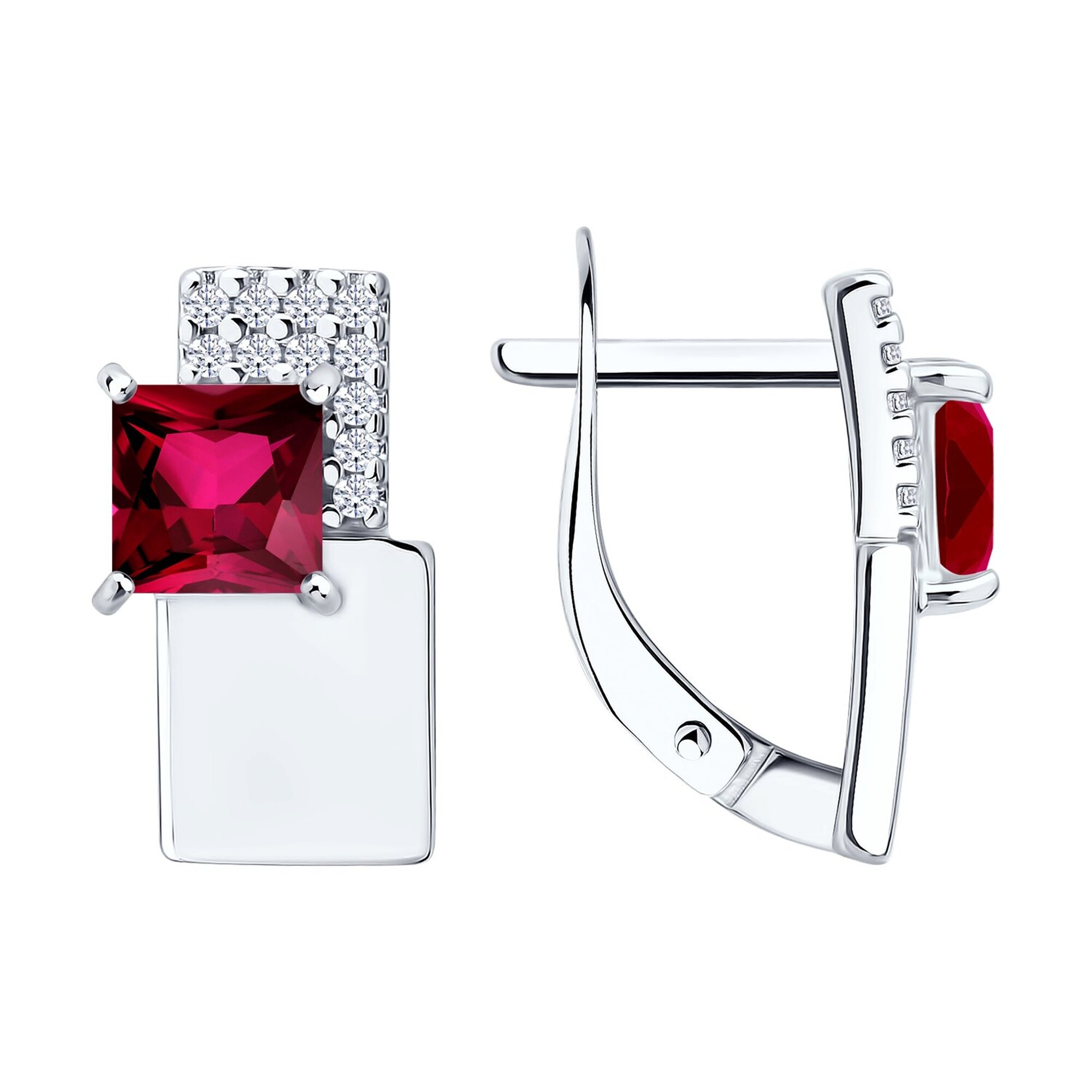Серьги, серебро, 925 проба, родирование, фианит, корунд