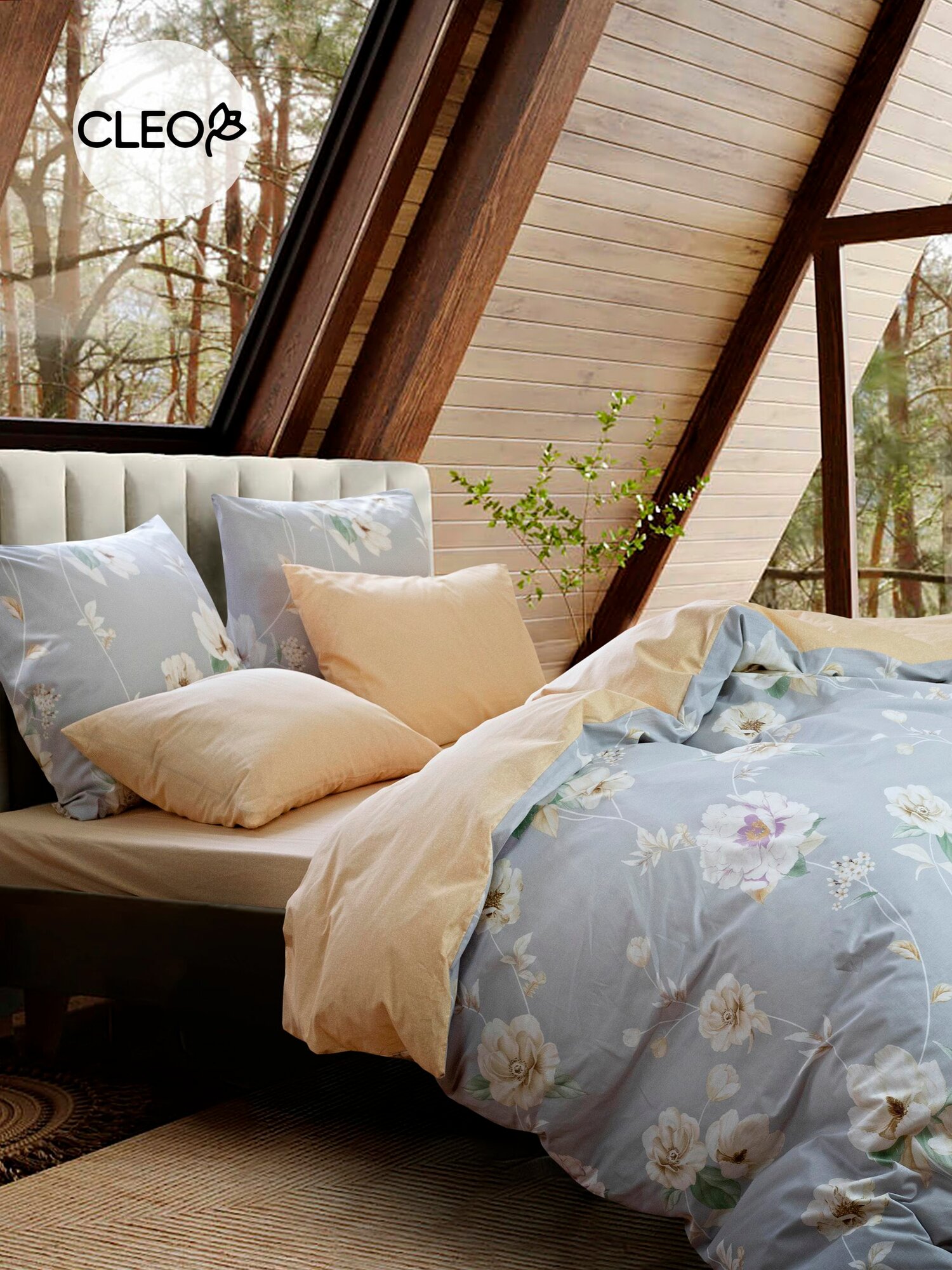 Постельное белье евро с цветами Cleo Pure Cotton комплект поплин хлопок