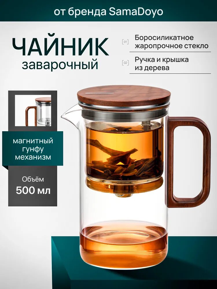 Чайник заварочный гунфу типот SamaDoyo Bonston Premium из боросиликатного стекла, 500 мл