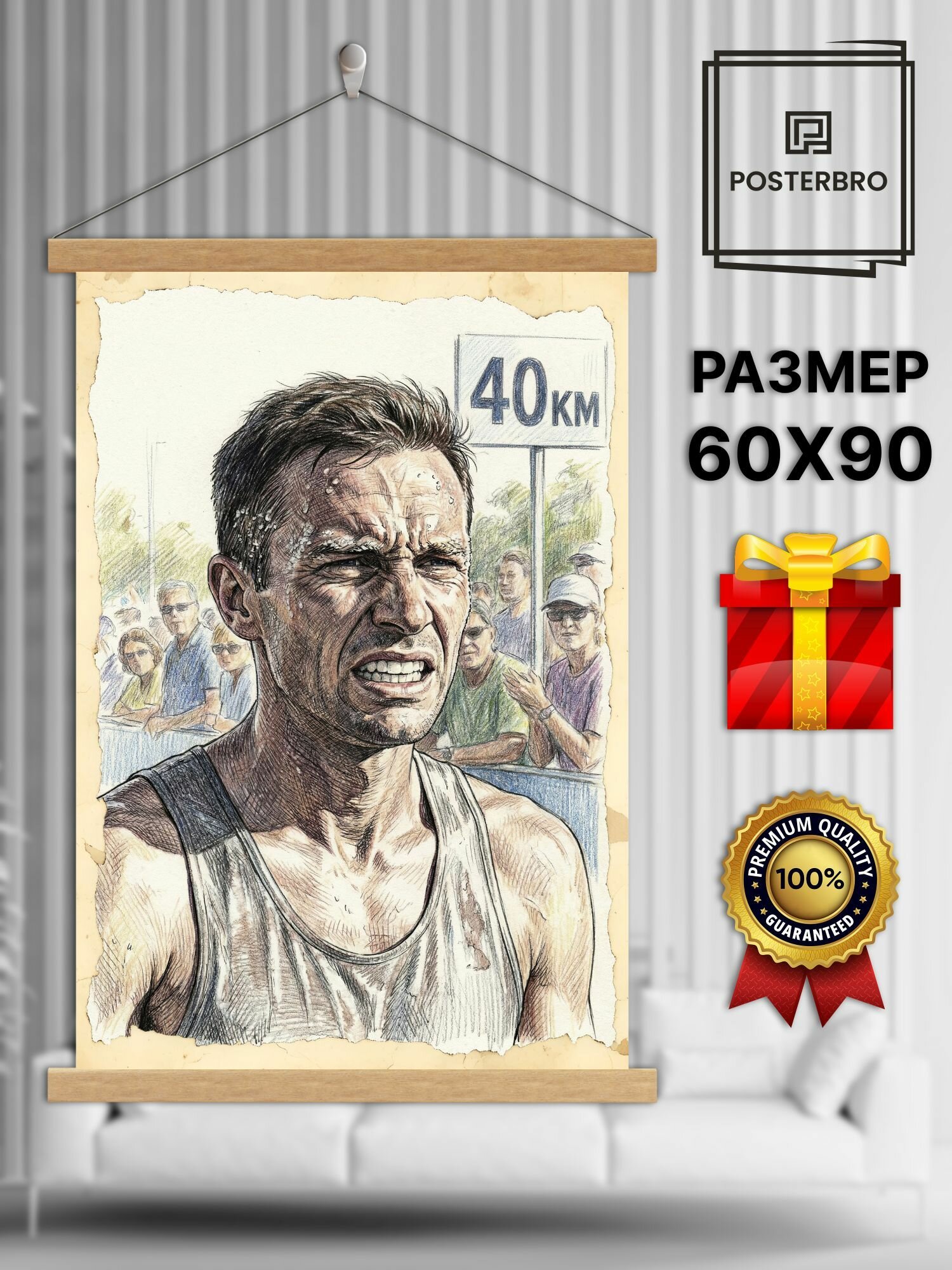 Постер на стену Posterbro в рамке 60х90 "Долгий марафон" интерьерный