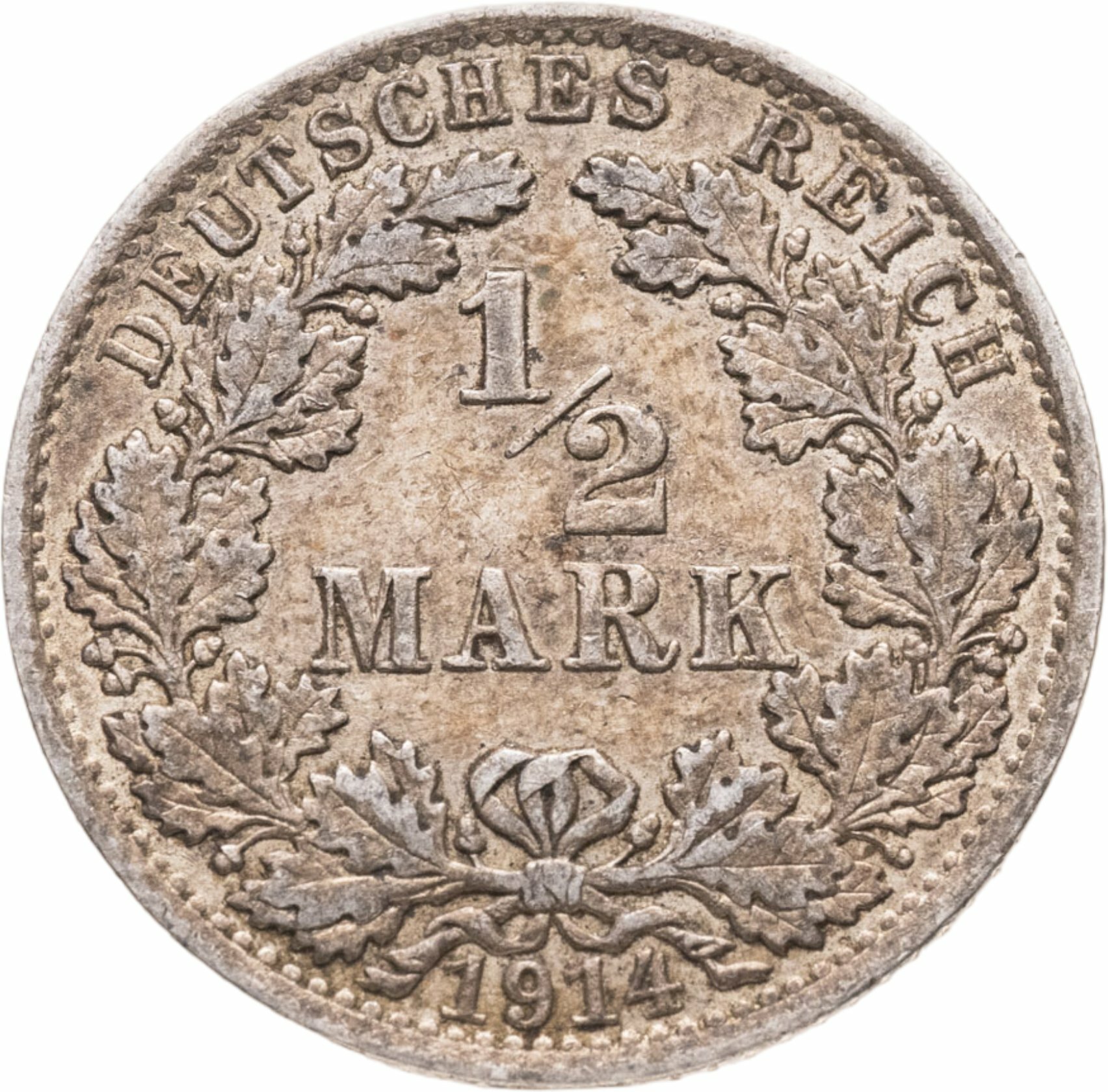 Германия 1/2 марки 1914 Знак монетного двора: "A" - Берлин, Серебро 900, в сохранности VF