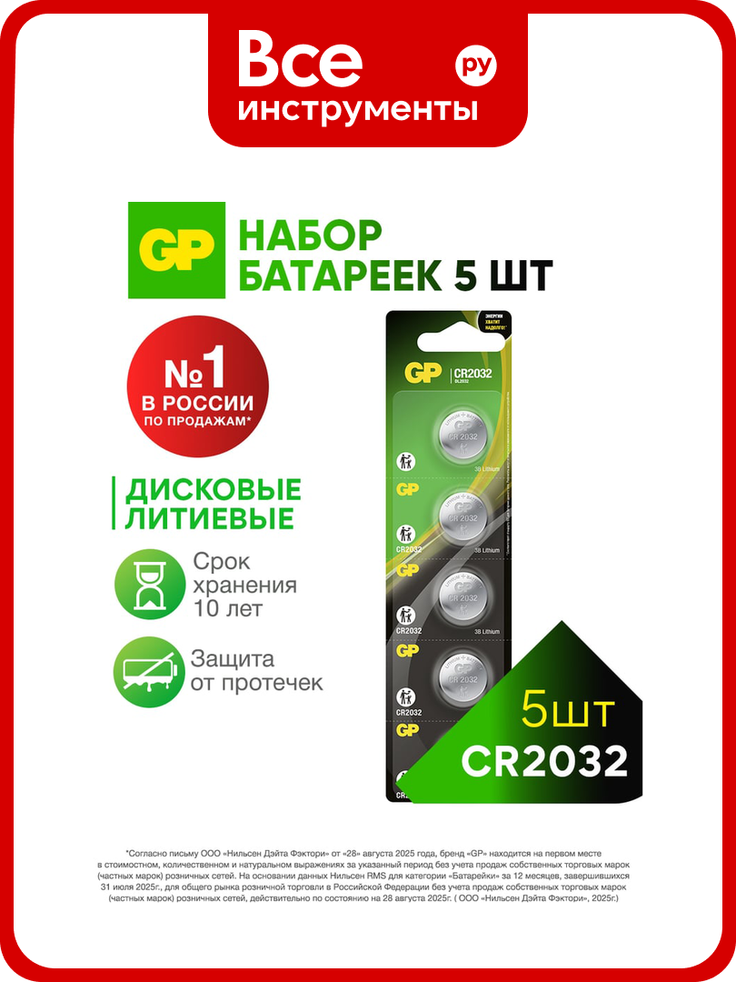 Литиевые дисковые батарейки GP Lithium CR2032, элементы с широким температурным диапазоном для портативных устройств