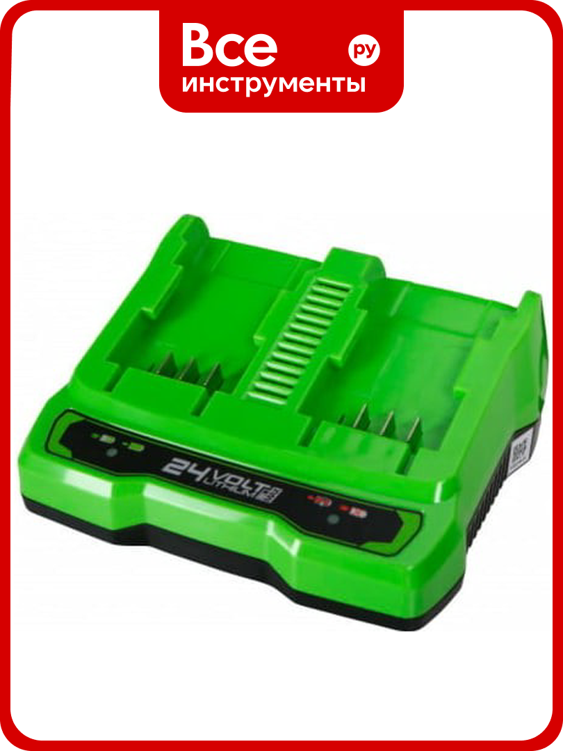Зарядное устройство GreenWorks G24x2UC2, для 2 аккумуляторов Li-ion 24 В, быстрое время заряда 60 минут