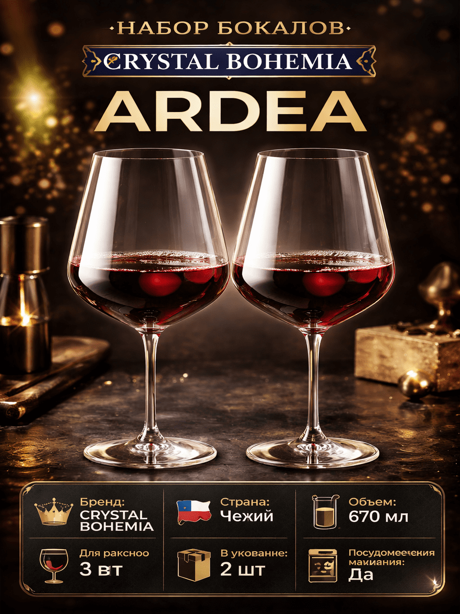 Набор бокалов для красного вина Crystal Bohemia Ardea, 670мл х 2 шт