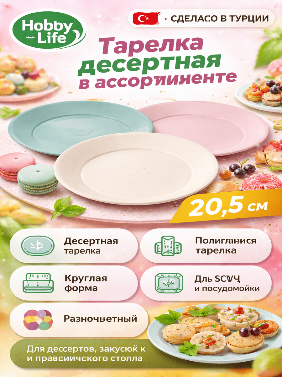 Тарелка Hobby Life Service десертная круглая в ассортименте, 20.5см