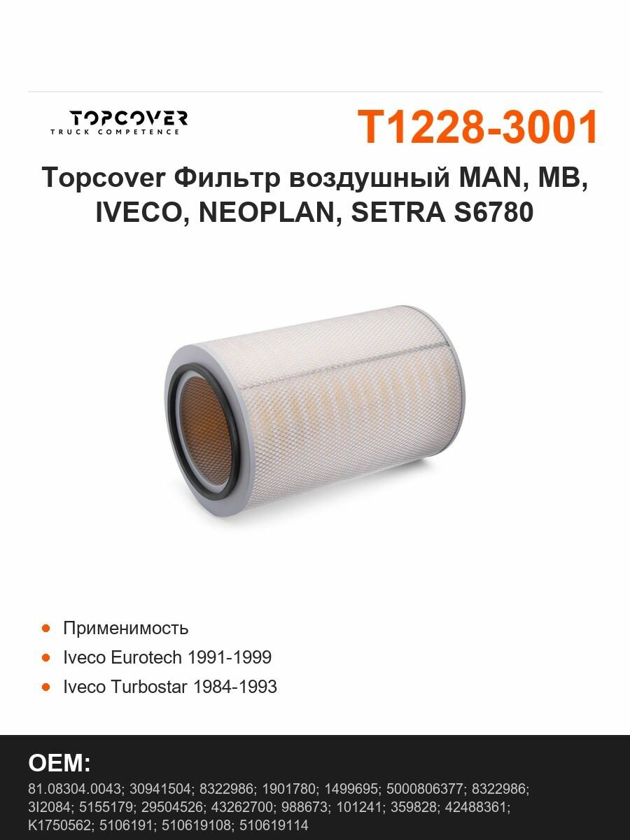 Topcover Фильтр воздушный MAN, MB, IVECO, NEOPLAN, SETRA S6780