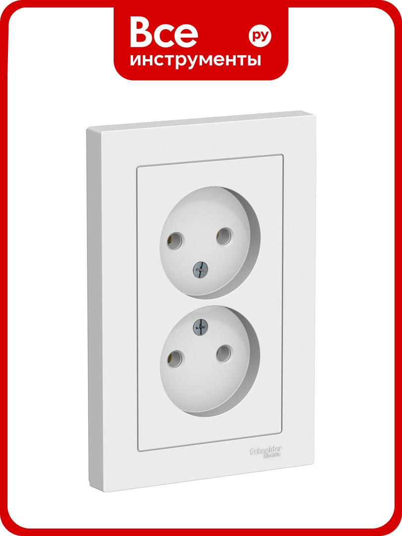 Двухместная розетка Systeme Electric ATLAS DESIGN без заземления 16А в сборе белая
