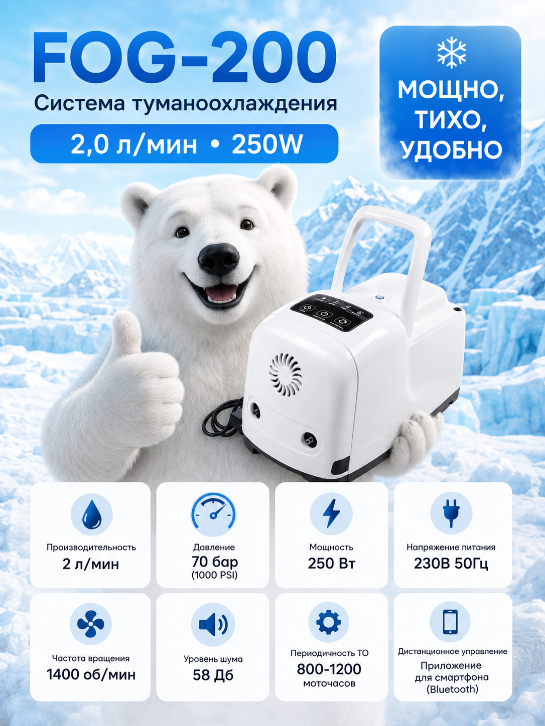 Система туманообразования (охлаждения) комплект FOG-200 : 2,0 л/мин 250W