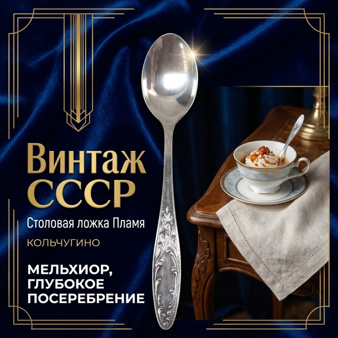 Винтажная столовая ложка Кольчугино, Старое пламя, мельхиор. СССР