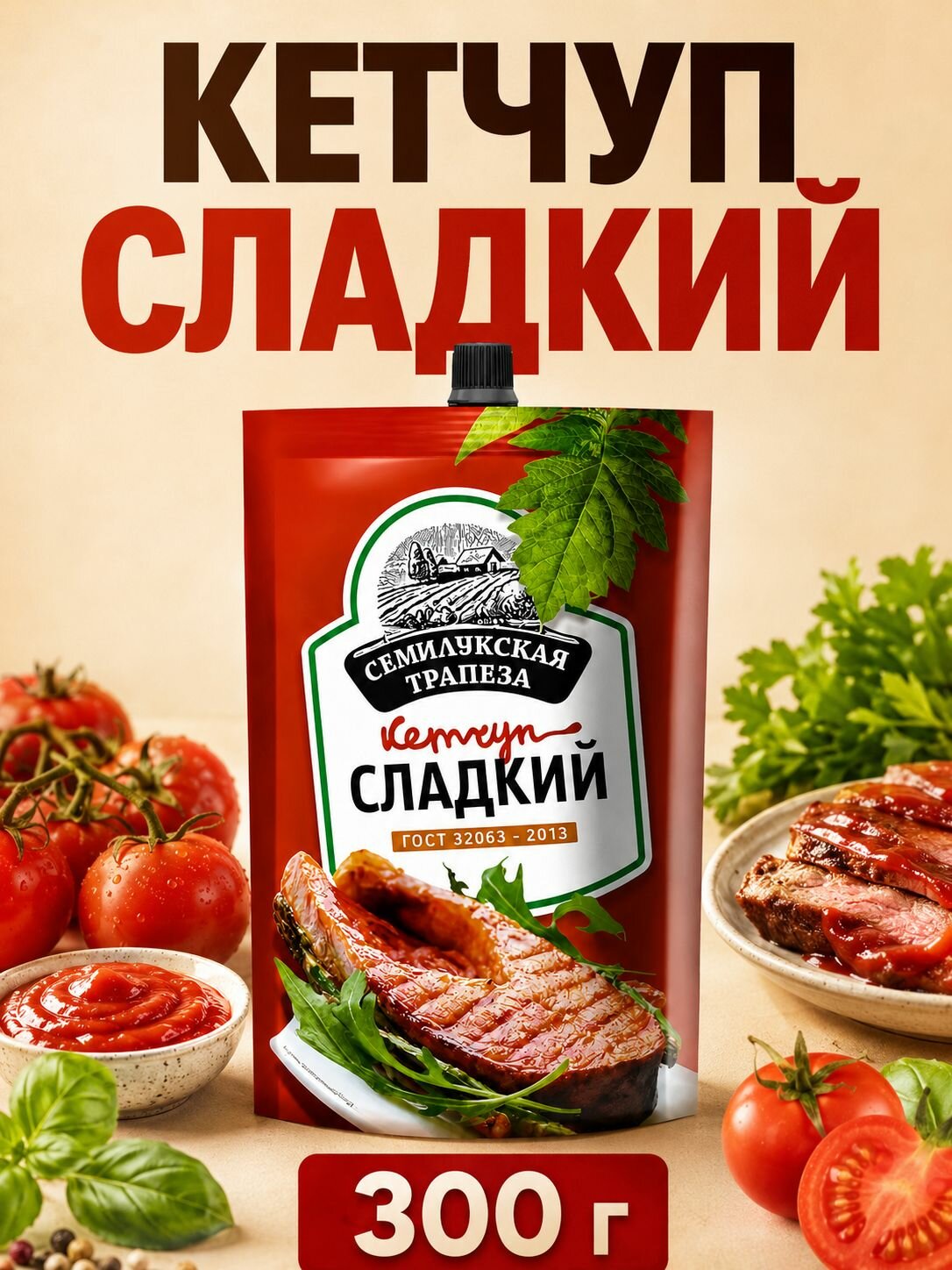Семилукская трапеза Кетчуп Сладкий, 300 грамм, 2 пачки