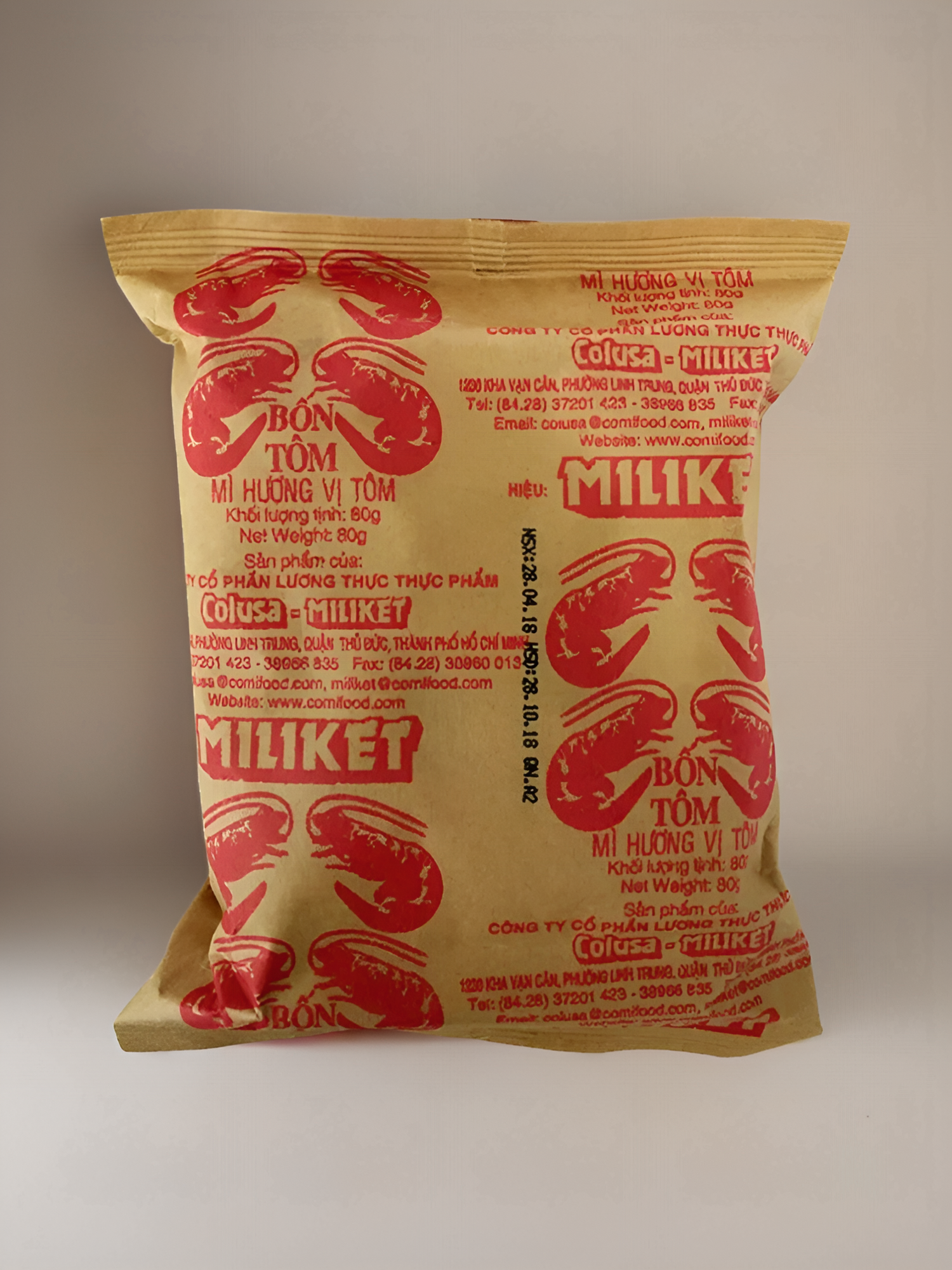 Лапша быстрого приготовления MILIKET Бон том со вкусом креветки 80 г, Вьетнам