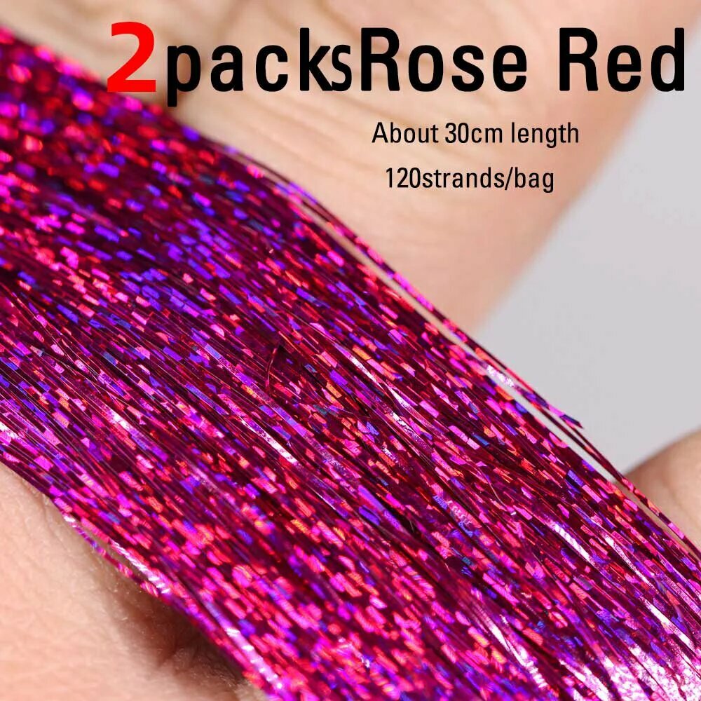 ICERIO Голографический Плоский Кристальный Тинсель Flashabou для Вязания Мушек 2packs Rose Red