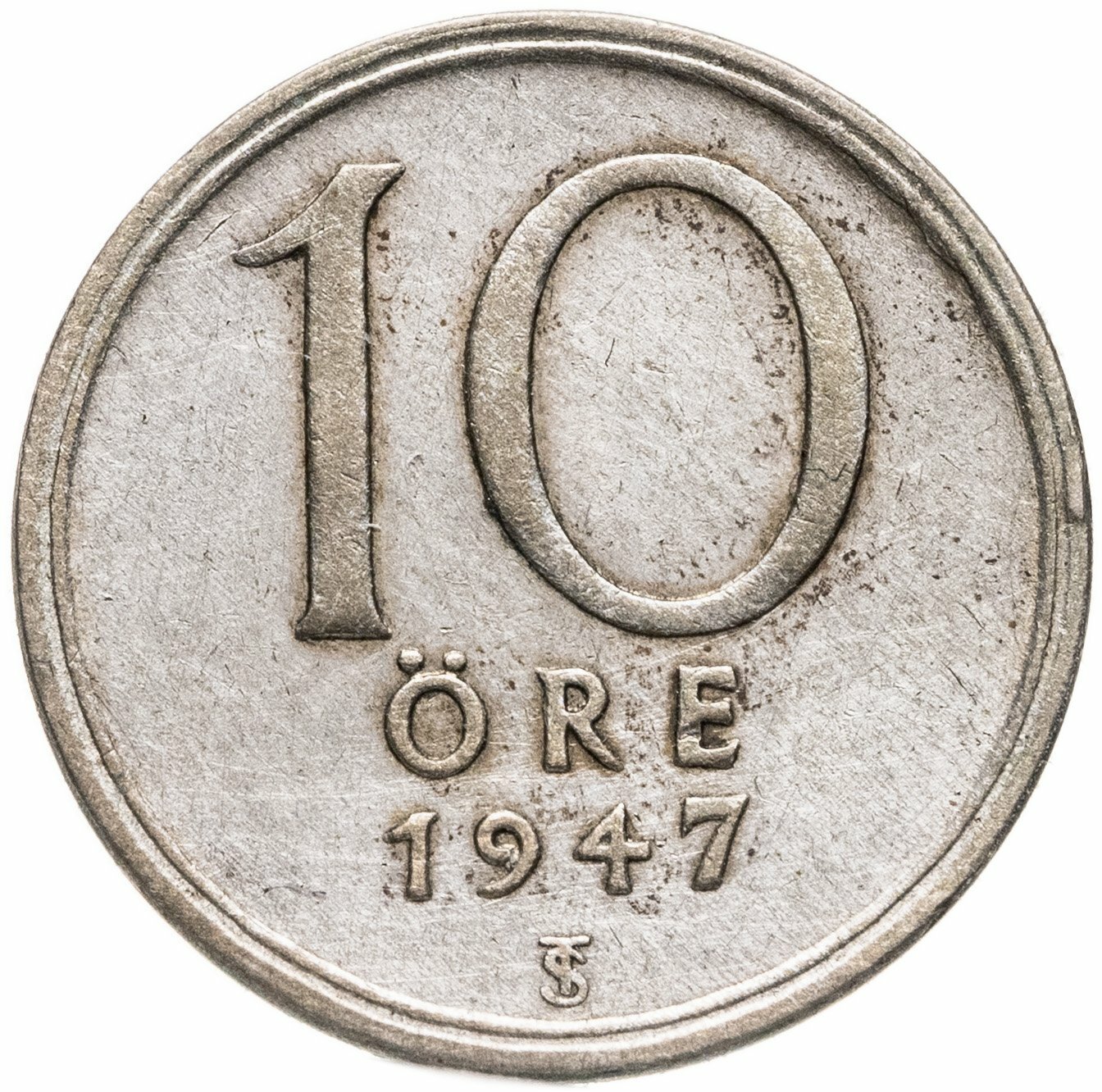 Швеция 10 эре ore 1947 TS, Серебро 400, в сохранности XF