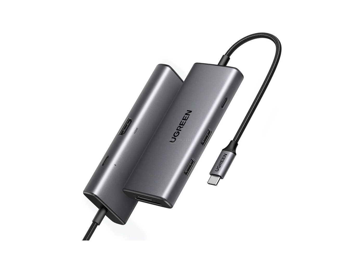 Порт-репликатор UGREEN CM498 (15531) Revodok Pro 7-in-1 4K 30Hz HDMI,2*USB- A 3.2, USB-C 3.2, SD/TF, PD Adapter. серый — фото 1