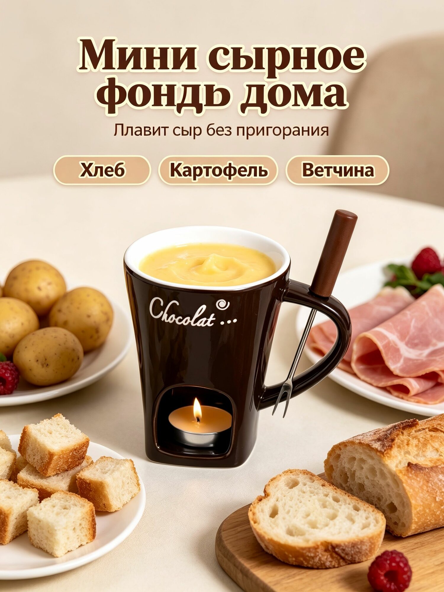 Многофункциональная керамическая кружка фондю для плавления шоколада, сыра, воска, подогрева чая и напитков, чаша: 11*8.3 см, 0.13 л