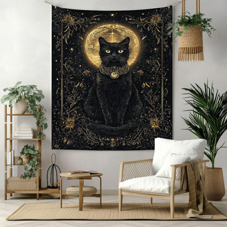 BeLOC Гобелен "Мистический Черный Кот" 100x150 см