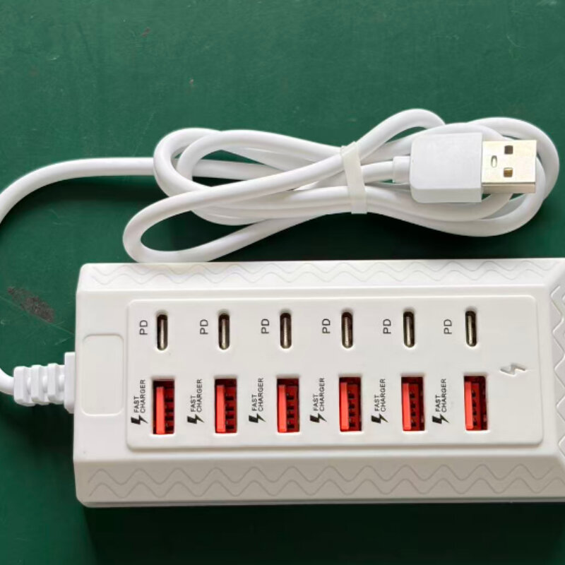 12-портовое зарядное устройство-станция, 6 портов PD быстрой зарядки Type-C и 6 портов USB-A, компактный дизайн, одновременная зарядка нескольких устройств, универсальное для ноутбуков и планшетов, настольный многофункциональный USB-хаб