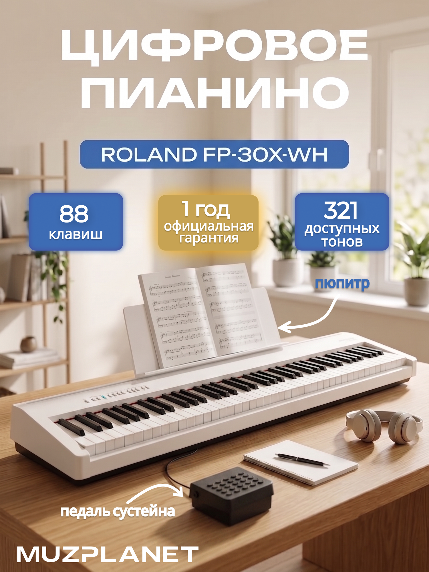 Цифровое пианино Roland FP‑30X‑WH