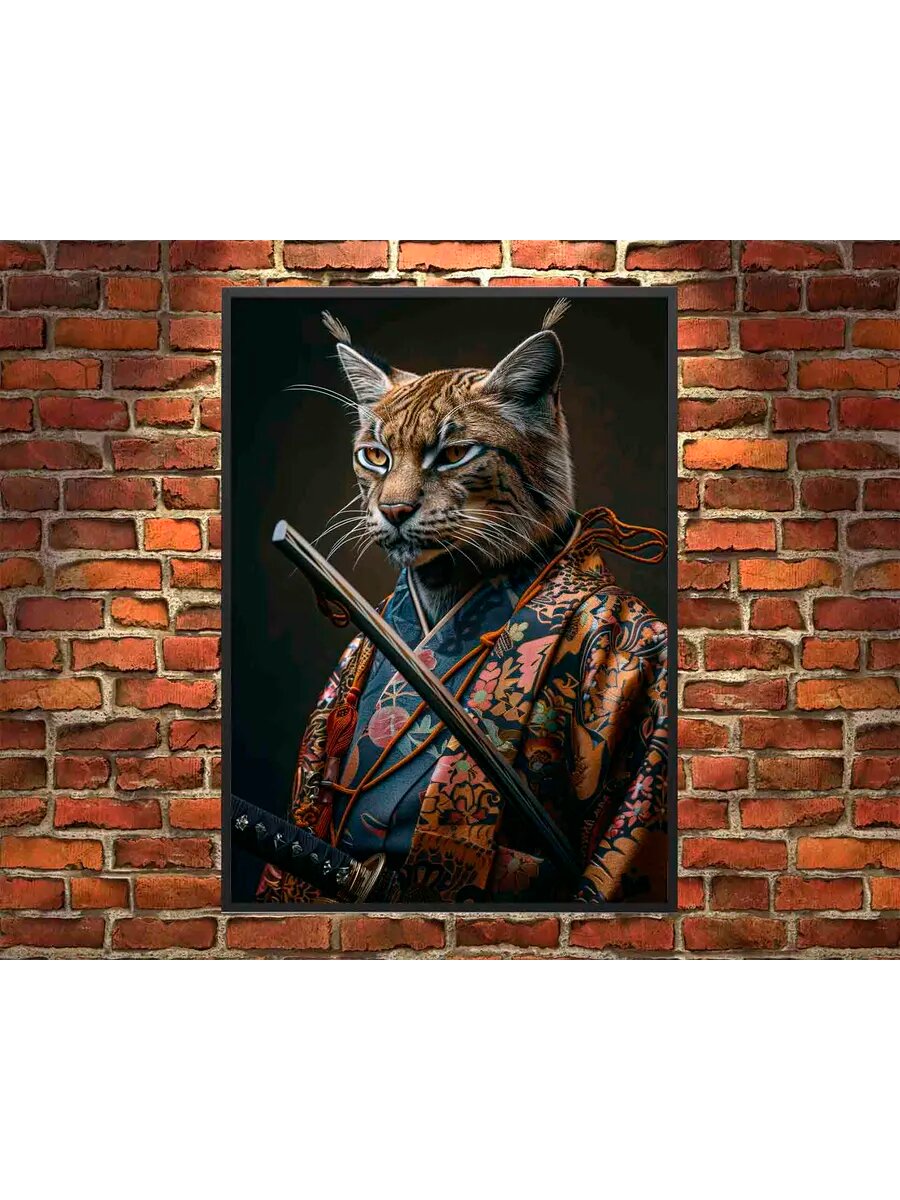 Дикий кот-животное-самурай 3, Плакат 30x42см