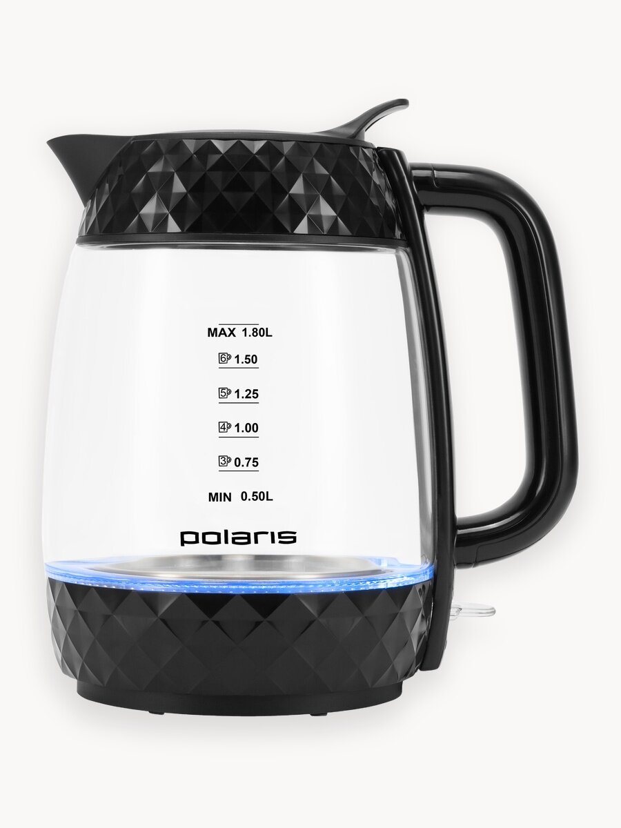 Электрочайник Polaris PWK 1809CGL, металл/стекло, 2200 Вт, черный