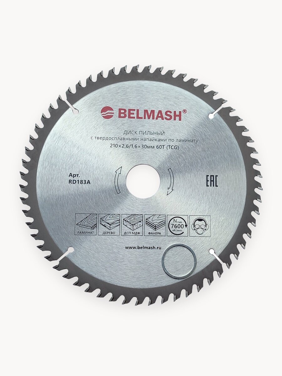 Диск пильный по ламинату BELMASH 210x2,6/1,6x30 60T RD183A
