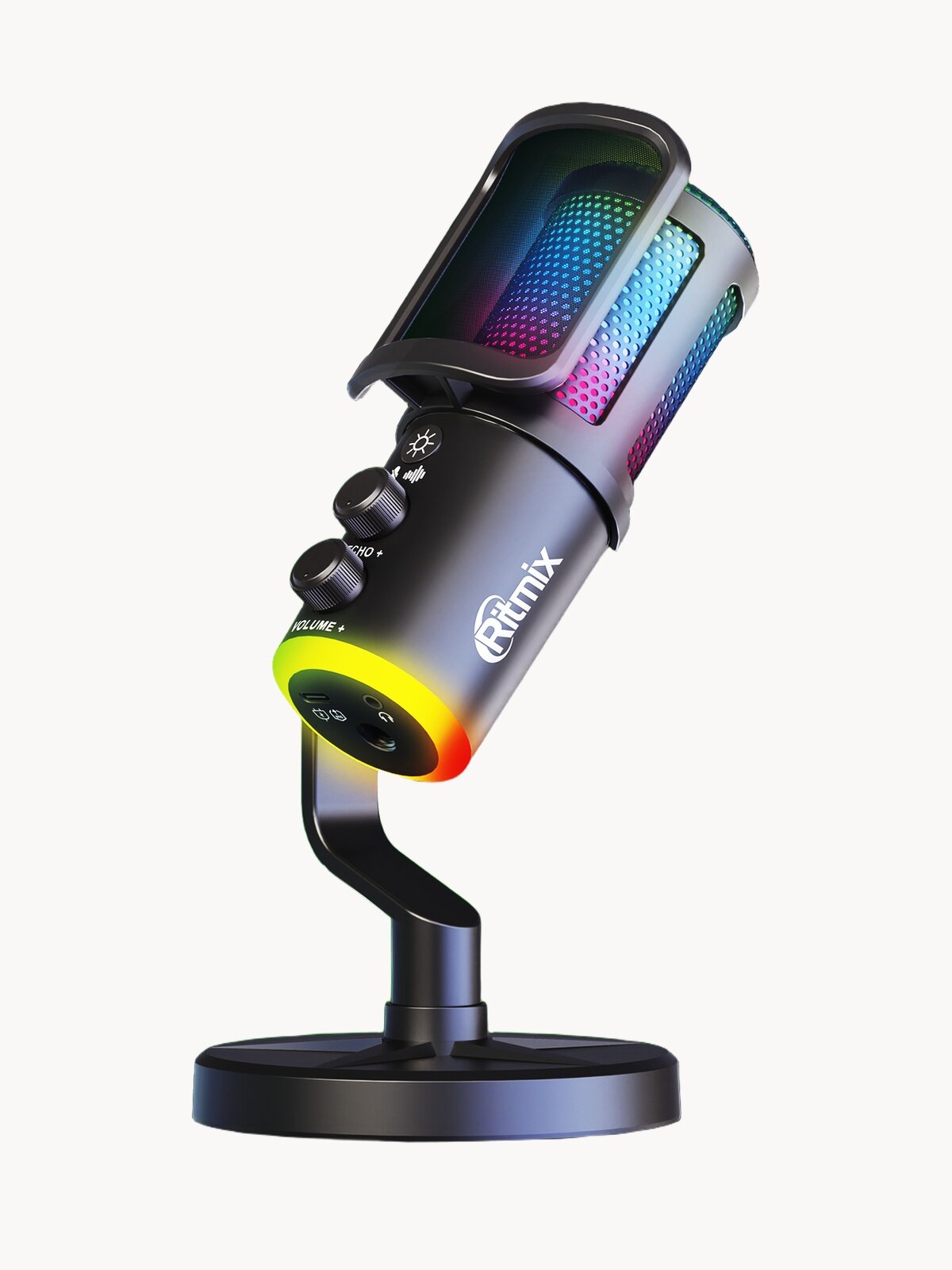 Микрофон RITMIX RDM-178 USB Gaming Black, RGB-подсветка, шумоподавление, конденсаторный