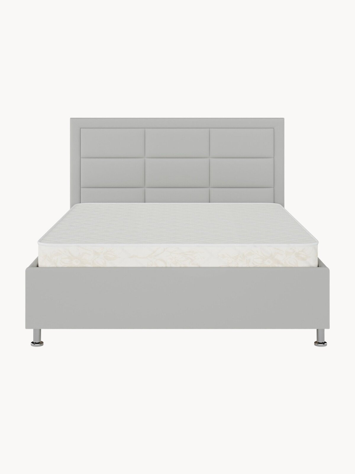 Кровать 200х200 с подъемным механизмом, двуспальная, Сполето, с мягким изголовьем, на ножках, серый велюр, OrthoSleep