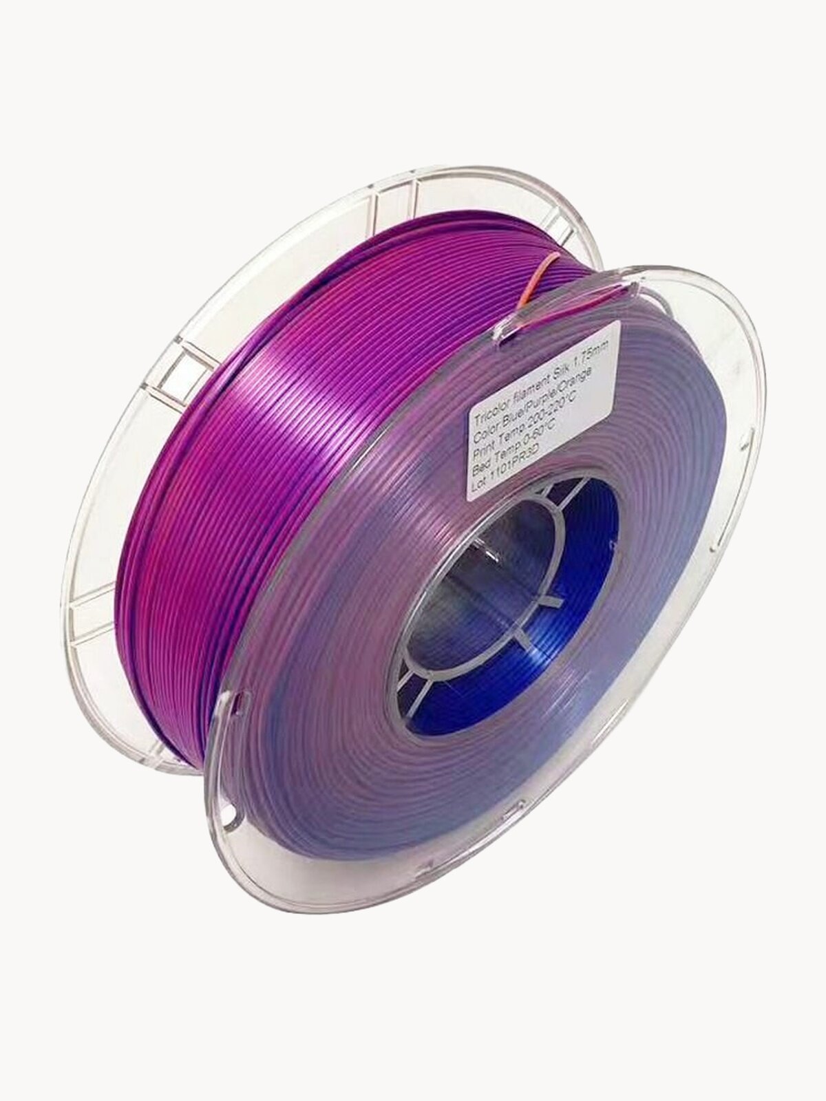 PLA Трехцветный (Silk Шелковый) пластик PinRui Синий-фиолетовый-оранжевый 1.75 мм 1 кг