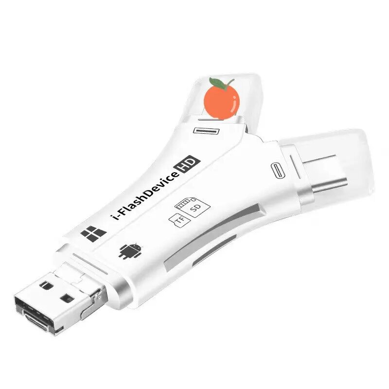 Белый картридер USB 2.0 4-в-1 для SD/TF