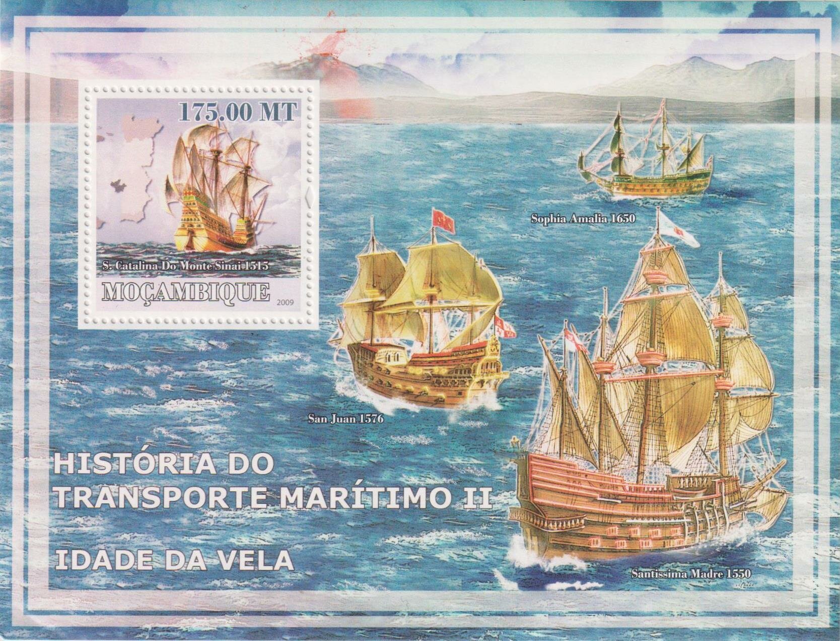 Почтовые марки Мозамбик 2009г. "Транспорт - Корабли" Парусники, Корабли MNH