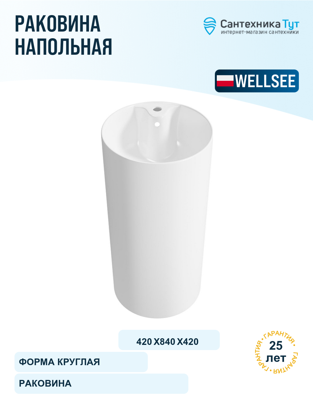 Раковина Wellsee Callipy Art 42 32890100S цвет Белый