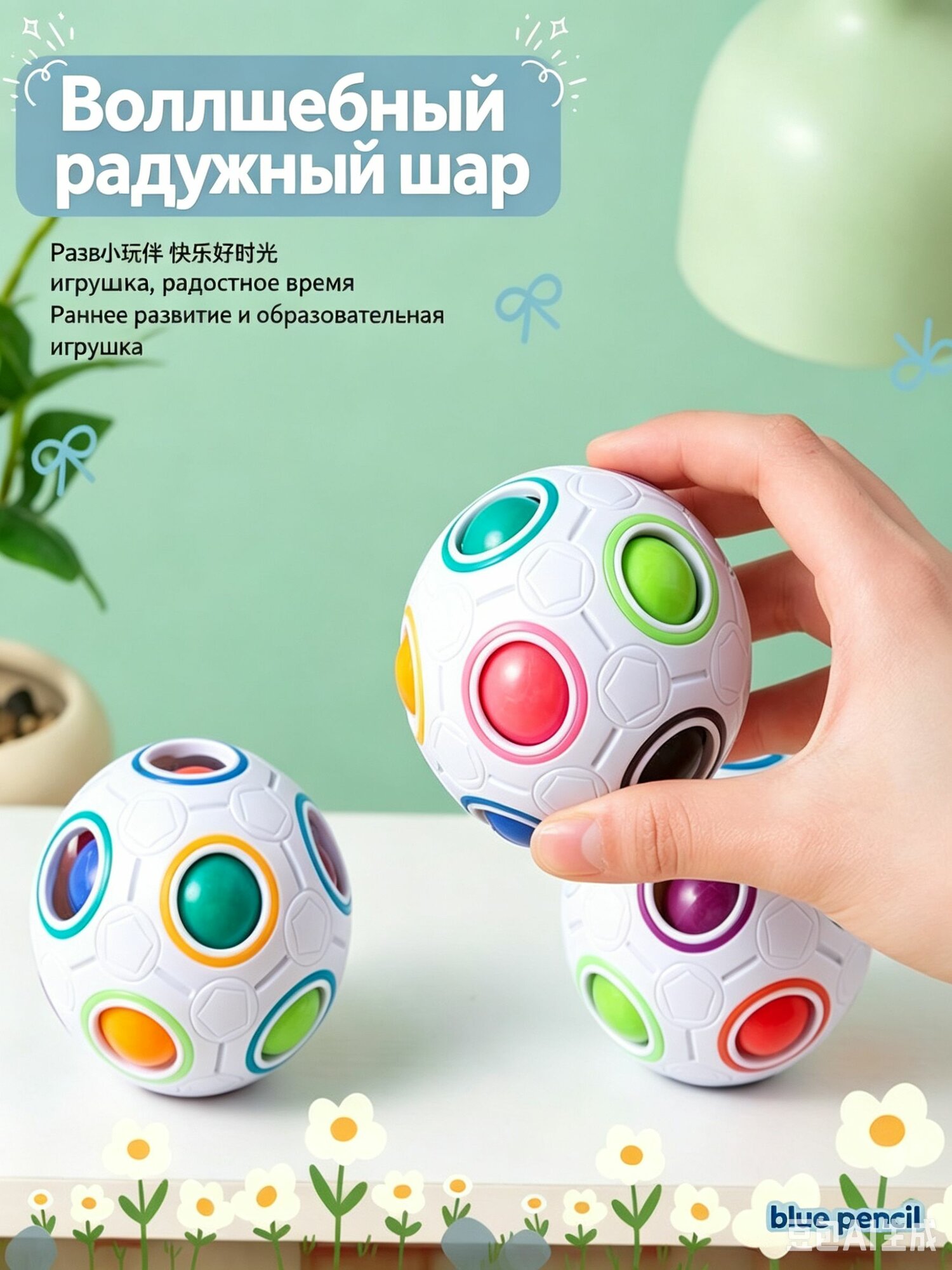 Волшебный радужный мяч-головоломка 12 отверстий, антистресс игрушка для развития мозга, мелкой моторики для детей и пожилых людей