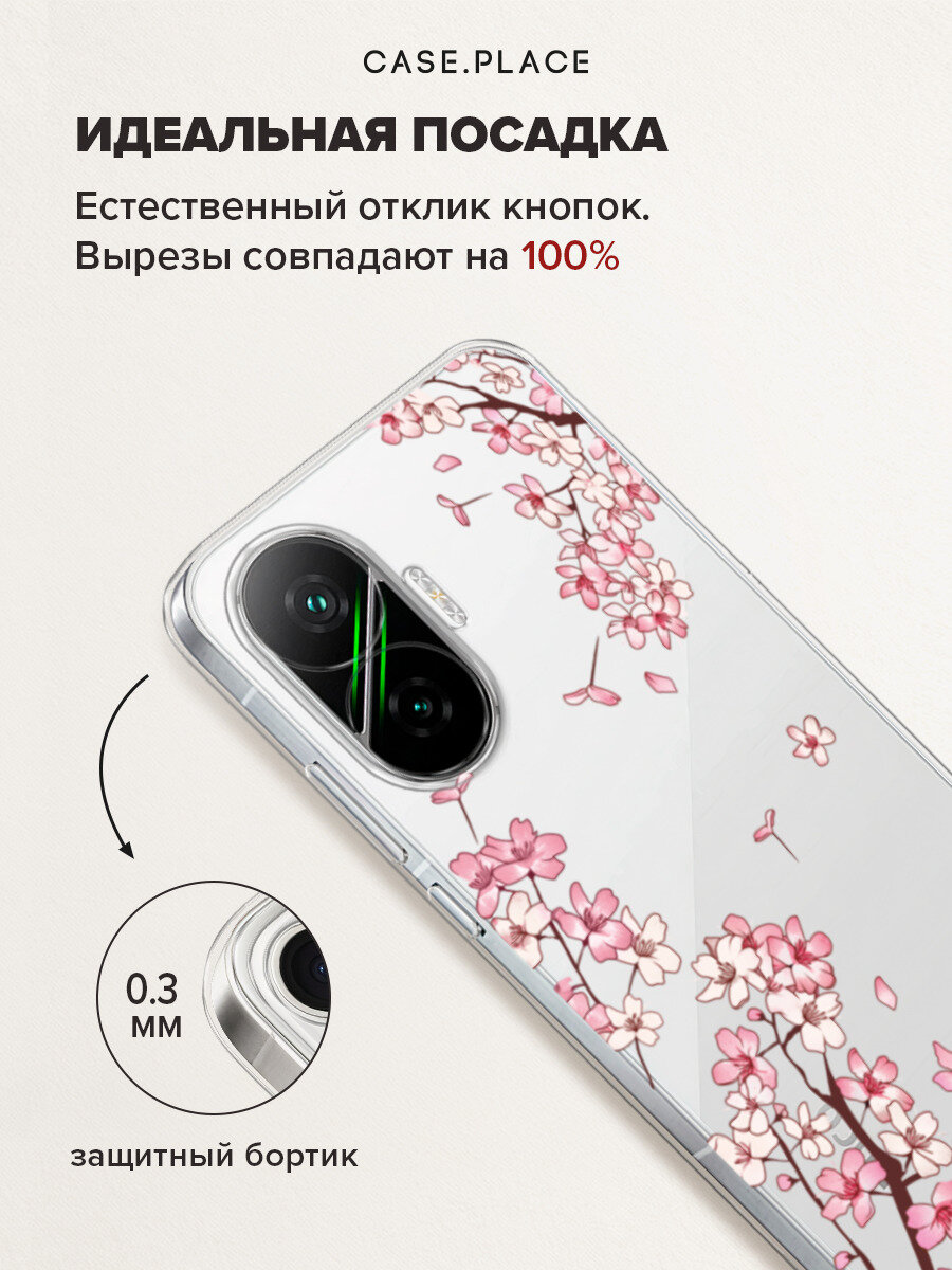 Чехол на Poco F7 / Поко F7 с принтом "Ветви сакуры 1", прозрачный — фото 1
