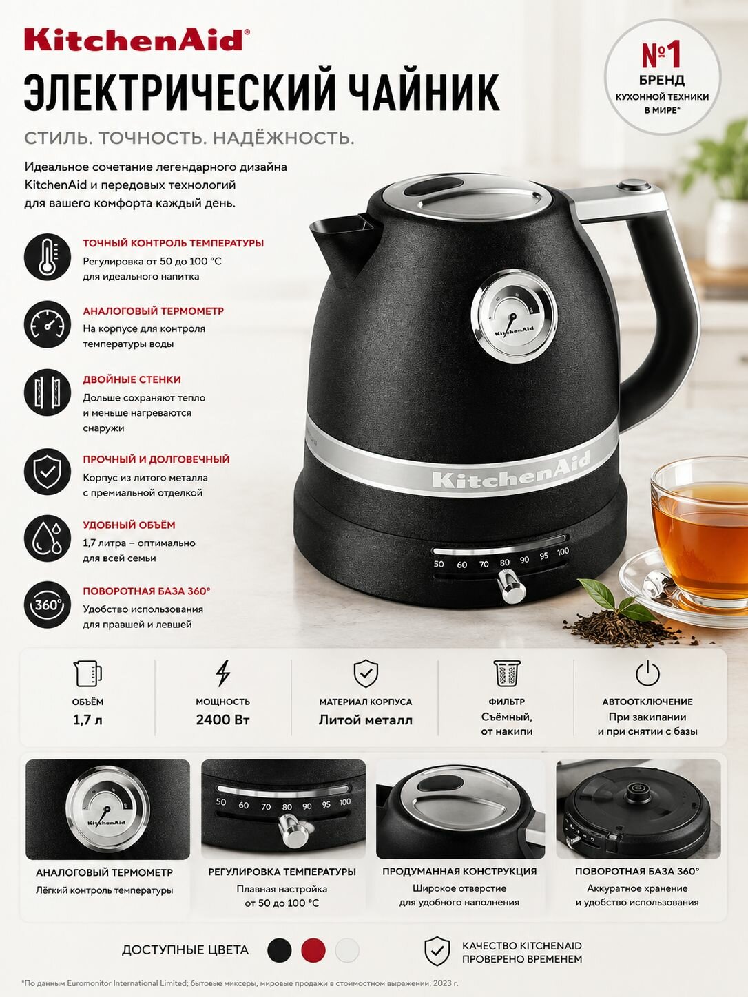 Электрический чайник KitchenAid ARTISAN 5KEK1522EBK, чёрный чугун
