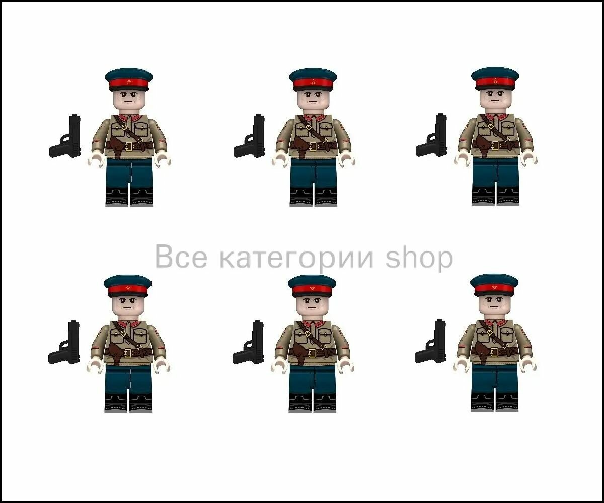 Набор из 6 минифигурок сотрудников НКВД СССР в полевой форме с пистолетами, совместимые с конструкторами, военная коллекционная игрушка для диорам и тематических подарков