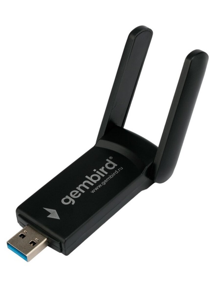 Сетевой адаптер WiFi+Bluetooth Gembird WNP-UA-020 двухдиапазонный с антеннами, 1300 Мбит, USB, 802.11b/a/g/n/ac