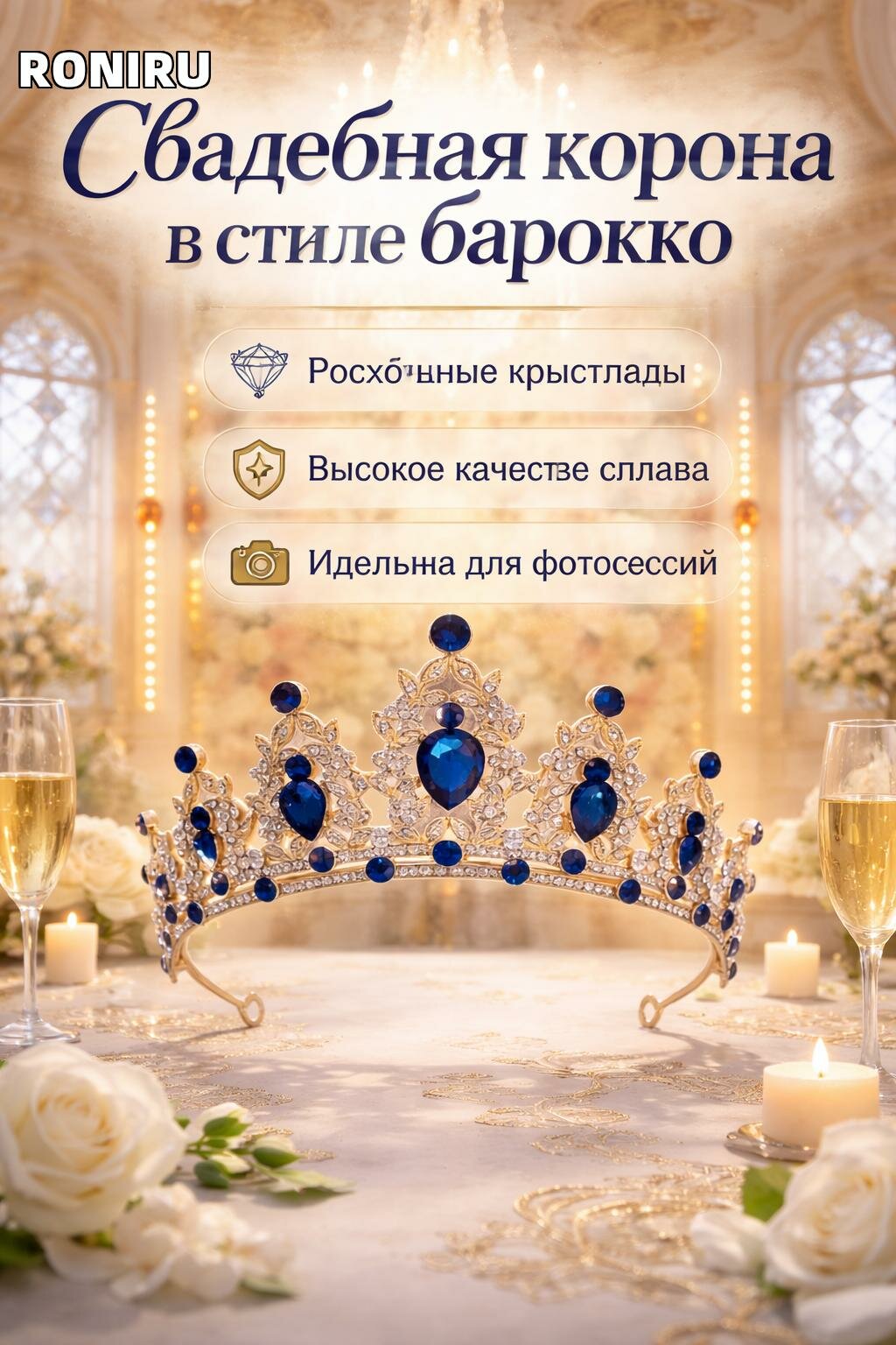 Свадебная корона в стиле барокко, украшение для невесты со стразами из сплава 16 см для фотосессий и торжеств