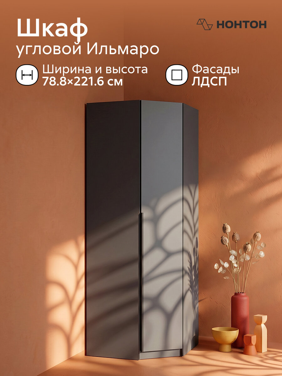 Шкаф угловой Нонтон Ильмаро, Ш: 78.8 * Г:78.8 * В:221.6, (графит серый)