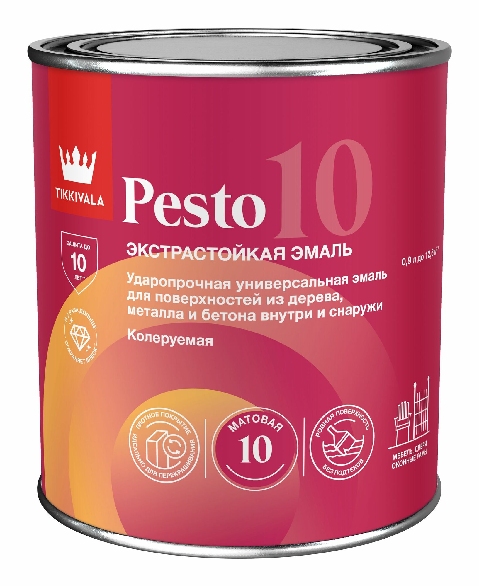 Эмаль Tikkurila Pesto 10, Белая, 0,9л, матовая, стойкая универсальная, стены, потолки, двери и окна, база А