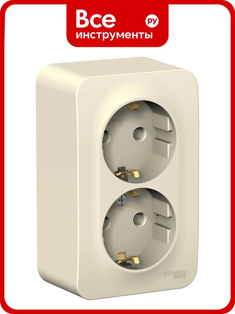 Двойная розетка Systeme Electric BLANCA открытой установки, с заземлением, без шторок, молочный