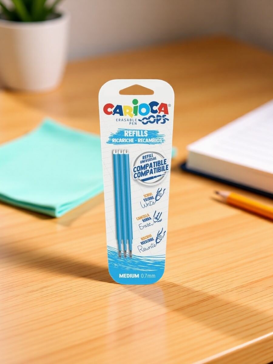 CARIOCA OOPS стержни для ручек пиши стирай, в блистере d 0.7 мм 0.35 мм 3 штуки, синие 43041/02