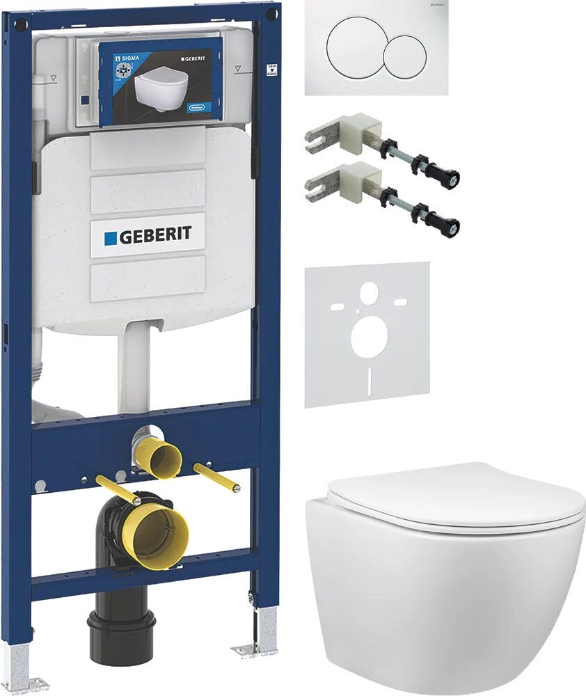 Комплект Унитаз подвесной Vincea Globo VT1-14 / Крепления Geberit Duofix к стене / Шумоизоляция, Инсталляция UP 320 111.300.00.5, Кнопка Sigma белая