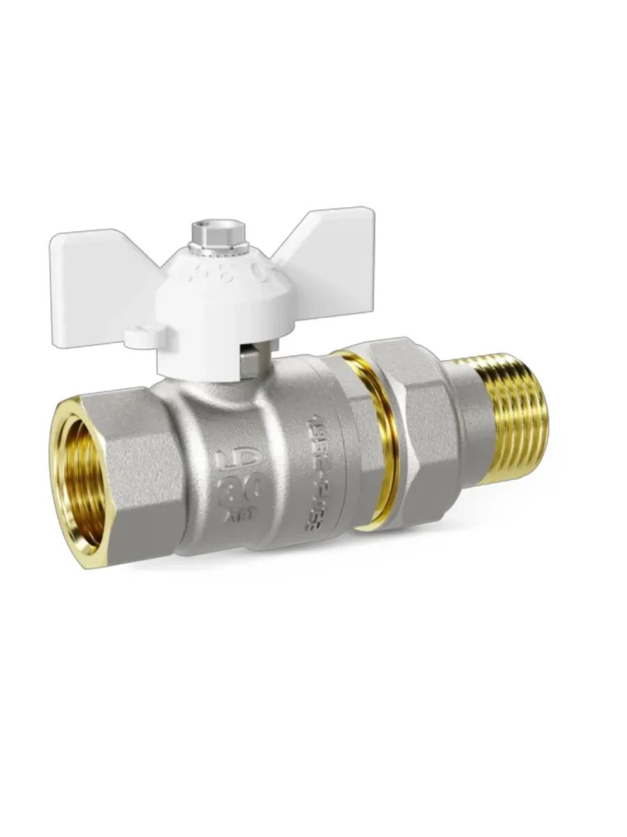 Кран шаровой с американкой (бабочка) W 1/2" белый