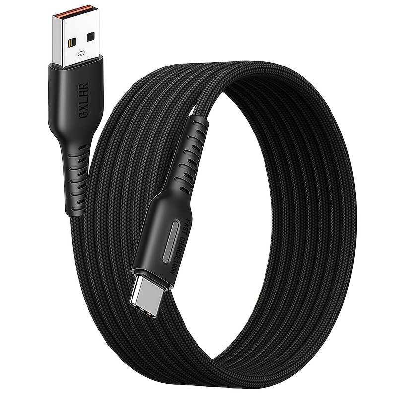USB-A - Type-C кабель быстрой зарядки, 100W, высокая сила тока, нейлоновая оплетка, 1 м, черный, для iPhone 15/16/17, OnePlus, MacBook, Samsung S23/S22 Ultra, ноутбуков