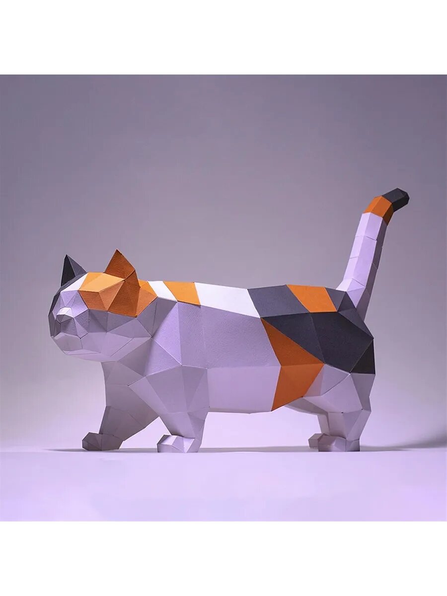 3D бумажная модель кошки, скульптура животного, декор