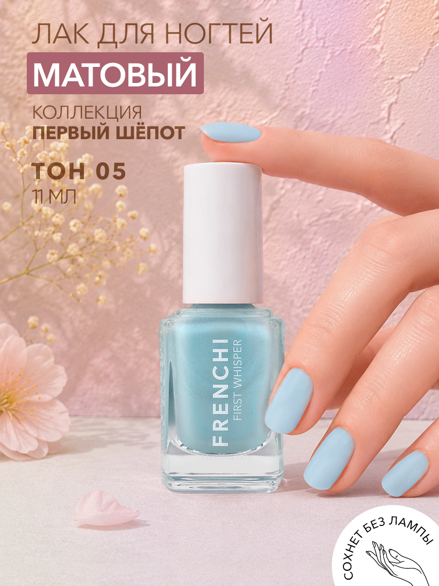 Лак для ногтей Frenchi "Небесная дымка", матовый, укрепляющий, голубой, 11 мл