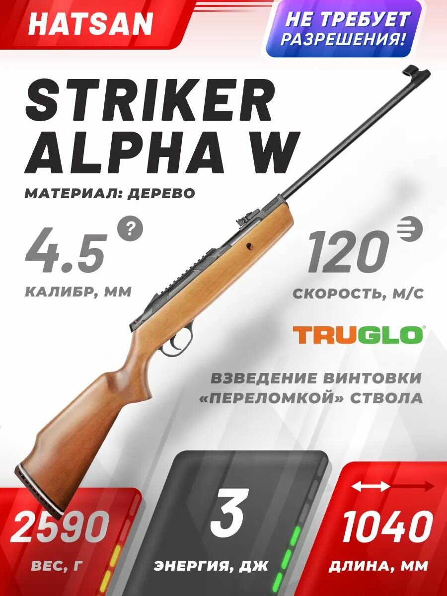 Пневматическая винтовка Hatsan Striker Alpha W 3 Дж. Кал. 4,5мм (переломка. Дерево)