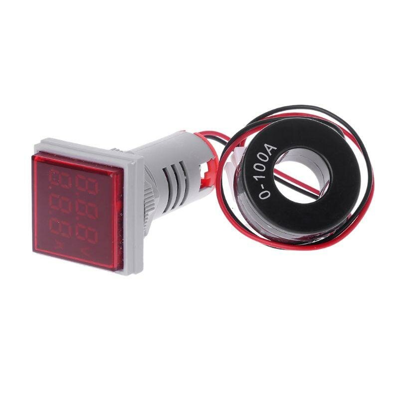 Квадратный двухдисплейный вольтметр-амперметр LED 60-500V 0-100A, красный