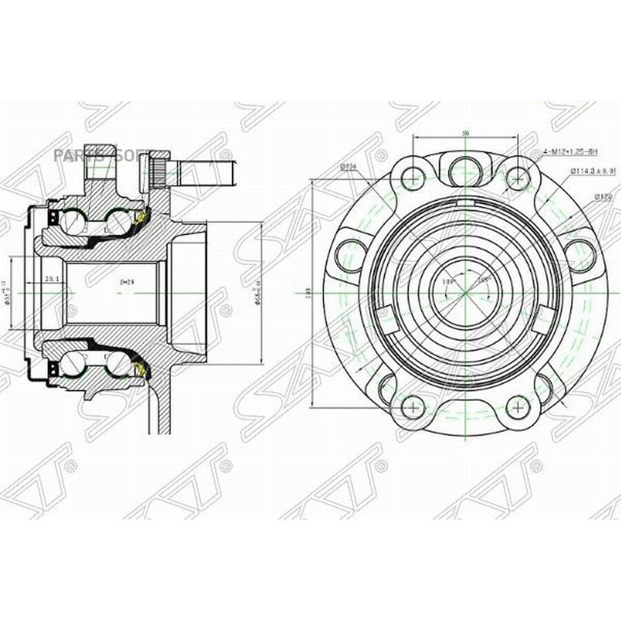 Ступичный узел Nissan Murano 07-16 / Teana 08-20 (СправаСлева/ Спереди) от официального дистрибьютора, SAT, артикул ST40202JP01A