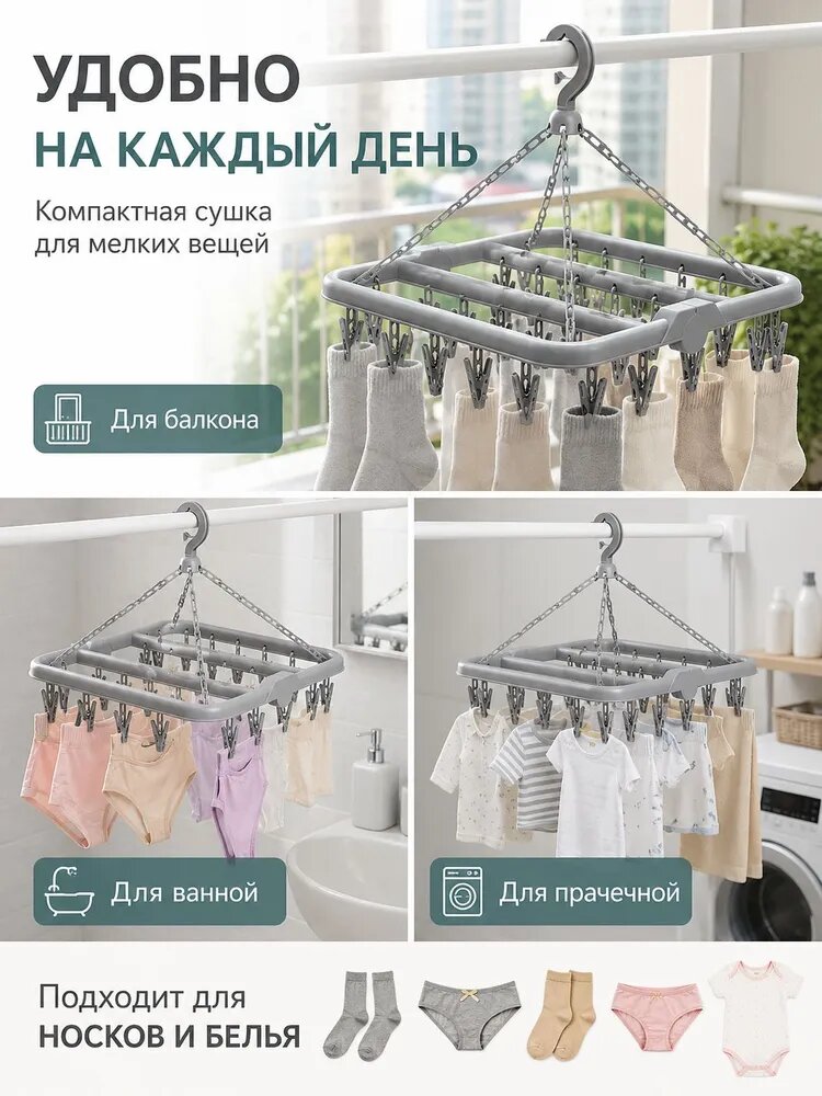 Сушилка для белья навесная складная 32 см х 32 см х 35 см пластик 1 шт серый